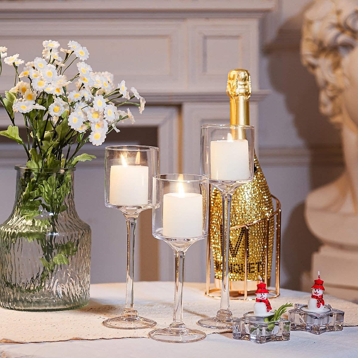 Glass Candleholders Tea Light Candle Holders Clear Wedding Weddings Hurricane Tall Elegant Ideal for Dining Party Home Decor Parties Table Settings Gifts High Different Sizes (6 Sets Large Clear)