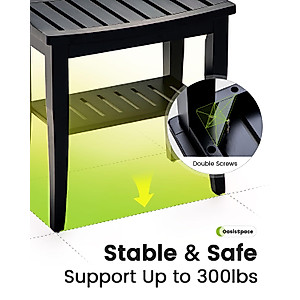 OasisSpace Bamboo Shower Bench with Storage Shelf, Waterproof Shower Chair Wooden Spa Bath Organizer Seat Stool for Inside Shower, Bathroom Bench Seat for Adults Seniors Elderly for Indoor or Outdoor