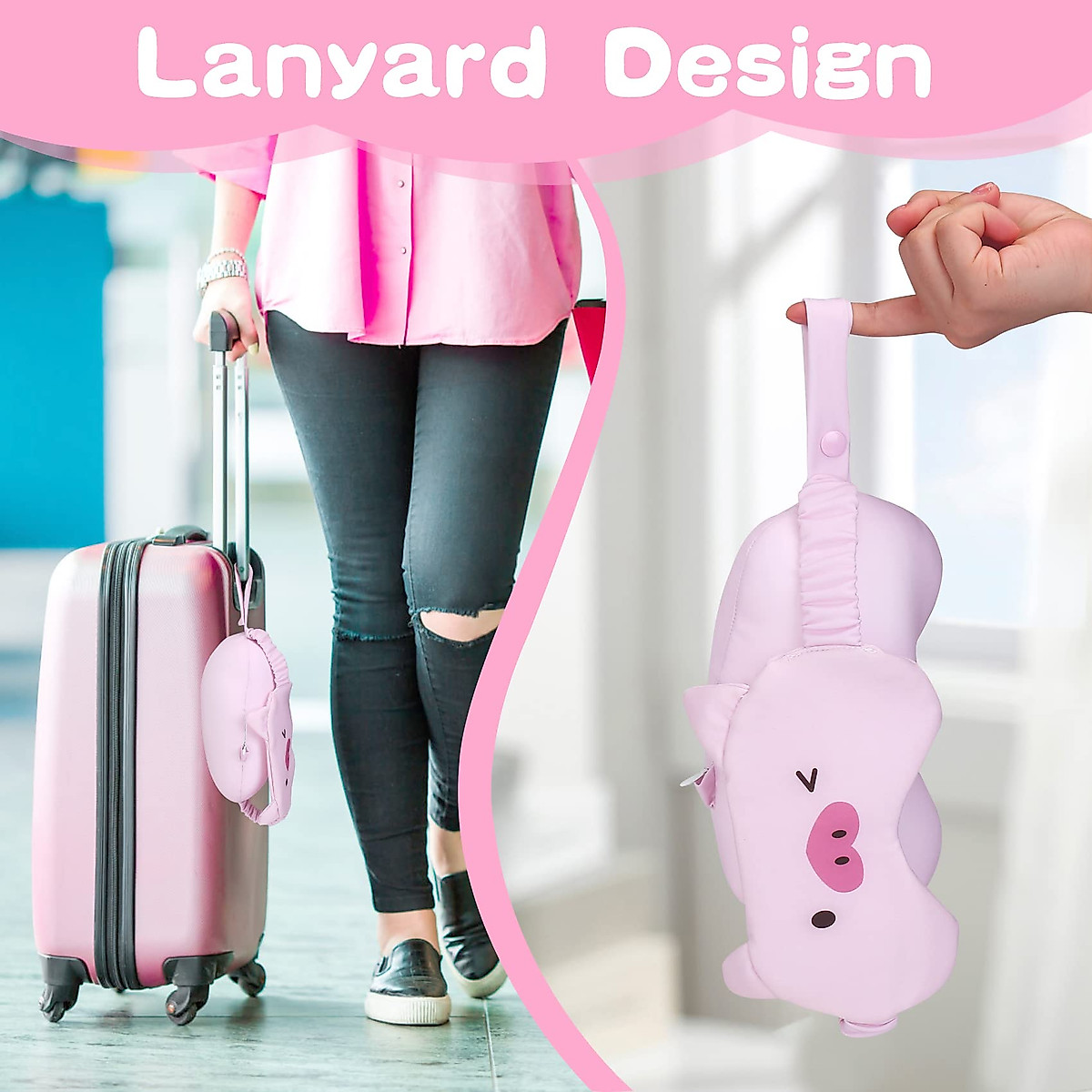 SSAWcasa 2 in 1 Travel Pillow and Eye Mask,Kids Adult Soft Plush Novelty Pillow Cushion Eye Mask Combo Supports The Head,Neck and Chin-for Airplane,Train,Car or Outdoor,Camping,Hiking (Pink)