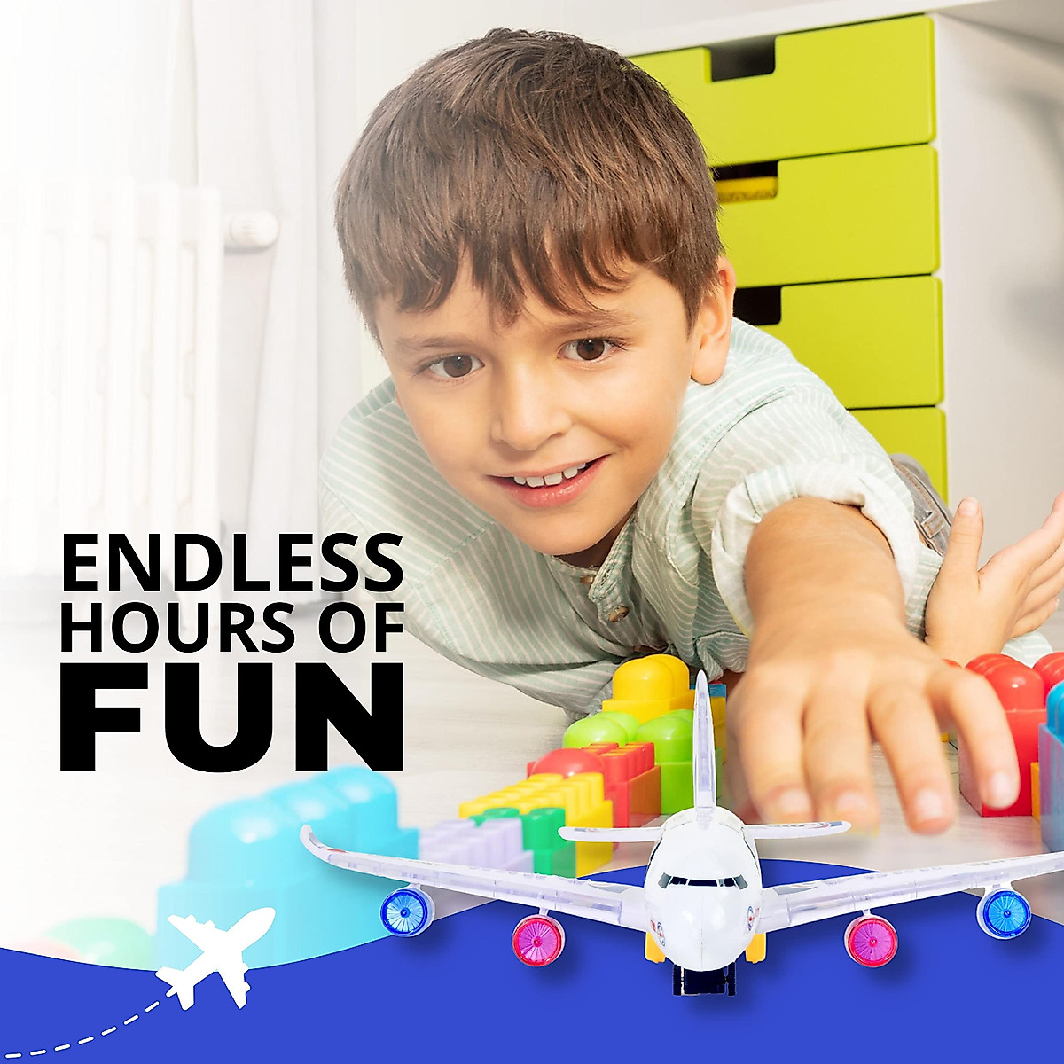 Bump & Go Airplane Toy for Kids - Battery-Operated Toys, Passenger Big Plane with LED Lights & Music, Model Replica Airplanes for Boys - Planes for 3 Year-Old Children & Above