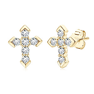 DYUNQ Cross Moissanite Gold Earrings in Sterling Silver for Women and Men, Hypoallergenic Stud Earrings for Sensitive Ears, Christian Faith Valentine's Day Jewelry Gifts