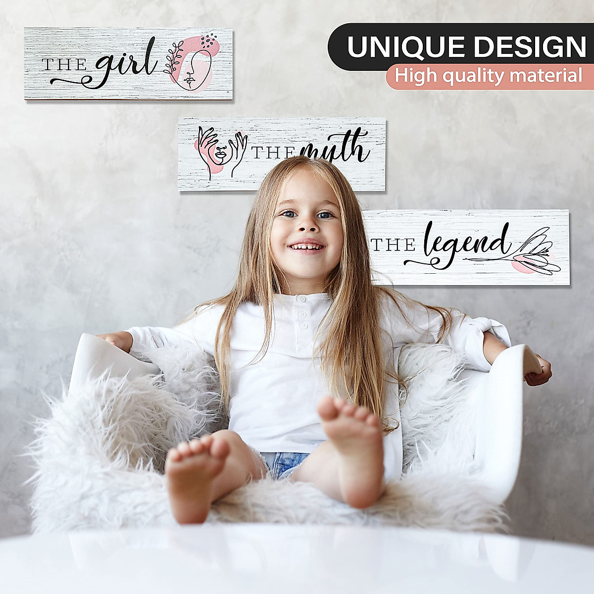 Wall Decor for Bedroom Teen Girl, Bedroom Wall Decor for Women, Pink and Grey Wall Decor for Girls, Blush Pink Wall Decor, Inspirational Positive Quotes for Baby Girl Nursery,Boho Art for Teenage Room