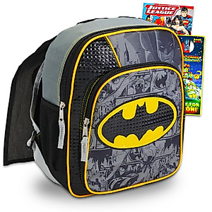 DC Comics Justice League Batman Backpack for Boys Toddlers Kids ~ Deluxe 12 Inch Batman Preschool Toddler Backpack with Detachable Cape and Stickers (Batman School Supplies)