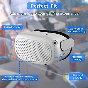 Woocon [3in1] Shell Front Face Protector Cover for Oculus Quest 2 Accessories,VR-2 Waterproof Silicone Face Cover Pad and Protective Lens Cover Anti Scratch Anti Dust Anti Shock VR-2 Case(White)