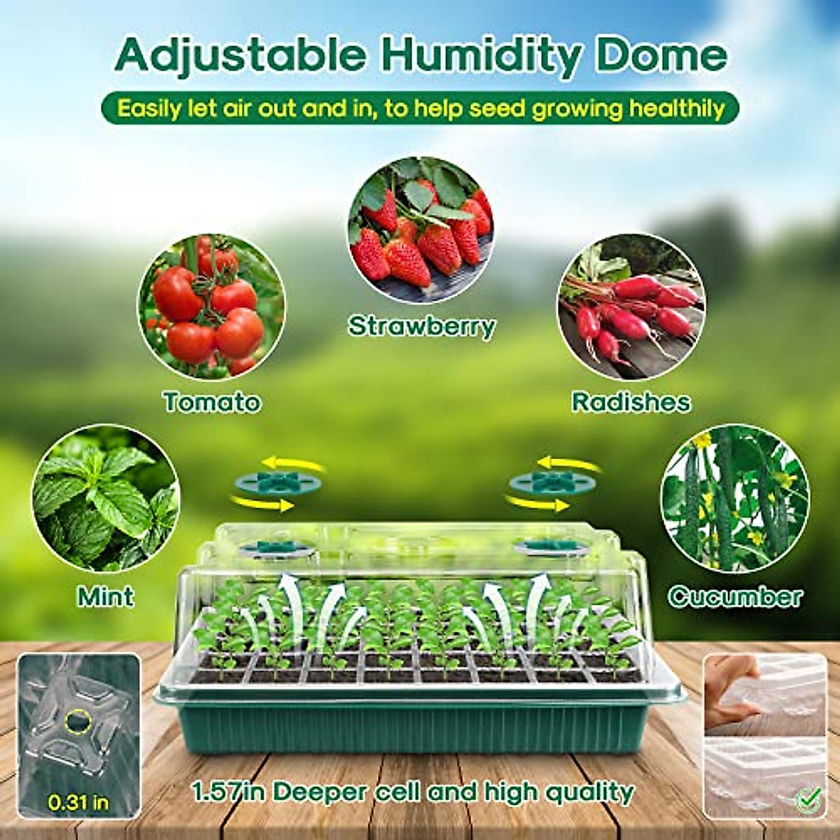 BlumWay Seed Starter Tray with Grow Light,2 Pack 80 Cells Seedling Tray Kit with Humidity Dome/Indoor Plant Starter Kit, Adjustable Brightness Plant Germination Trays