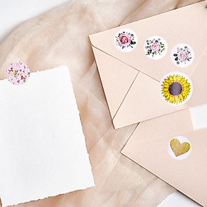 1000 Pieces Sunflower Round Adhesive Labels,Vintage Flower Stickers Roll for Cards Envelope Gift Boxes Envelope Seals Stickers(2 Rolls)