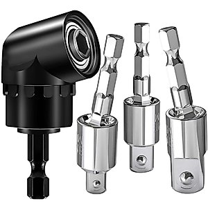 3 Pcs Power Drill Sockets Adapter Sets,360°Rotatable Hex Shank Impact Driver Socket Adapter 1/4" 3/8" 1/2" Impact Driver Adapter and 1Pcs Right Angle Drill 105 Degree Right Angle Screwdriver set Drill