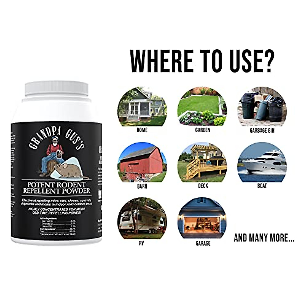 Grandpa Gus's Potent Rodent Repellent Powder Concentrate, Deters Rodents/Mice/Rats from Farm/Home/Garden/RV/Boat/Car/Garage & Chewing on Wires, 24 oz