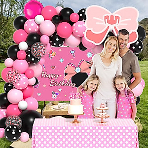 Pink Mouse Birthday Decorations of Pink Mouse Balloon Arch Kit with Backdrop & Tablecloth - Mouse Balloon Garland Different Sizes 5 12 Inch Pink Black Balloons for Girls Baby Shower Birthday Decor