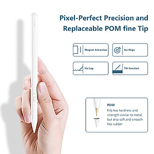 Stylus Pen for iPad, Uogic iPad Stylus Pen with Magnetic, Rechargeable, Palm Rejection, for iPad Pro 11"/12.9", iPad (6/7/8/9/10 Generation), iPad Mini (5/6 Generation), iPad Air (3/4/5 Generation)