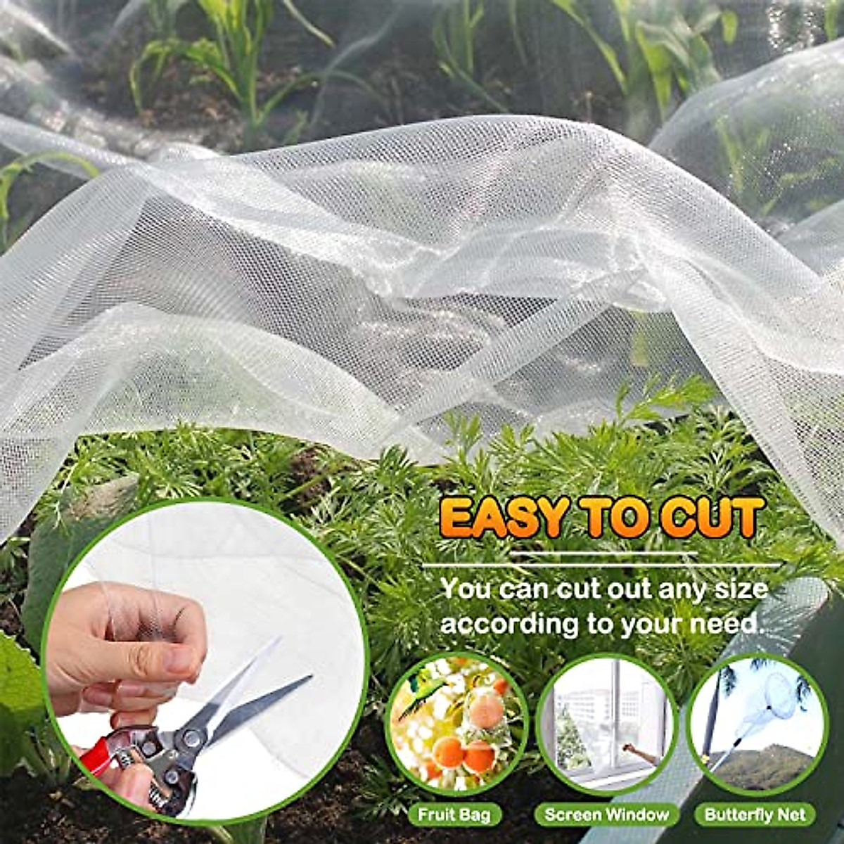 10x50FT Garden Netting,Fine Garden Mesh Netting Pest Barrier Bird Netting Mosquito Net Garden Bed Row Cover Nylon Net Fabric for Vegetables Plants Fruit Trees Flowers (10x50FT)