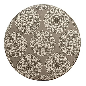 Homepop Home Decor | Upholstered Round Storage Ottoman | Ottoman with Storage for Living Room & Bedroom, Brown Medallion, Large