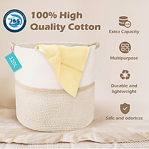 120L Extra Large & Tall Laundry and Blanket Hamper Basket with Handles for Living Room and Bedroom, Cotton Woven High Storage Basket and Organizer for Dirty Clothes, Toys, Pillows, Khaki (khaki)