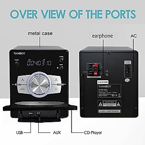 Micro CD Stereo Shelf System, 30W RMS Hi-Fi System with CD Player, Bluetooth, USB Playback, FM Radio, AUX-Input, 2-Way Music Crisp-Sound, DSP-Tech
