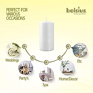 BOLSIUS White Pillar Candle Large - 4 x 8 Inches - 120 Hours Burn Time - Premium European Quality - Smooth and Smokeless Flame - Relight Unscented Wedding, Dinner, Party, and Special Occasion Candle