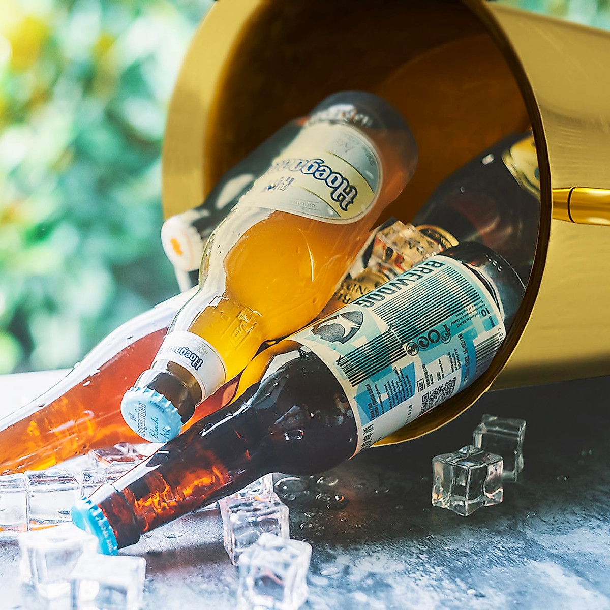 Ice Bucket with Stand Christmas Stainless Steel Standing Ice Bucket Ice Cube Container, Wine Bucket on Stand Gold Champagne Ice Bucket for Wine Beer KTV Club Bar Bbq Party Wedding, 12ib 5L (91cm,gold