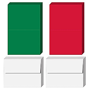 2024 Holiday Christmas Greeting Cards Set - 25 Red and 25 Green Blank Stationary Cards with 50 White Envelopes - 5" x 7" Cards, A7 Envelopes - Great for Greetings, Invitations, Thank You Cards, etc.