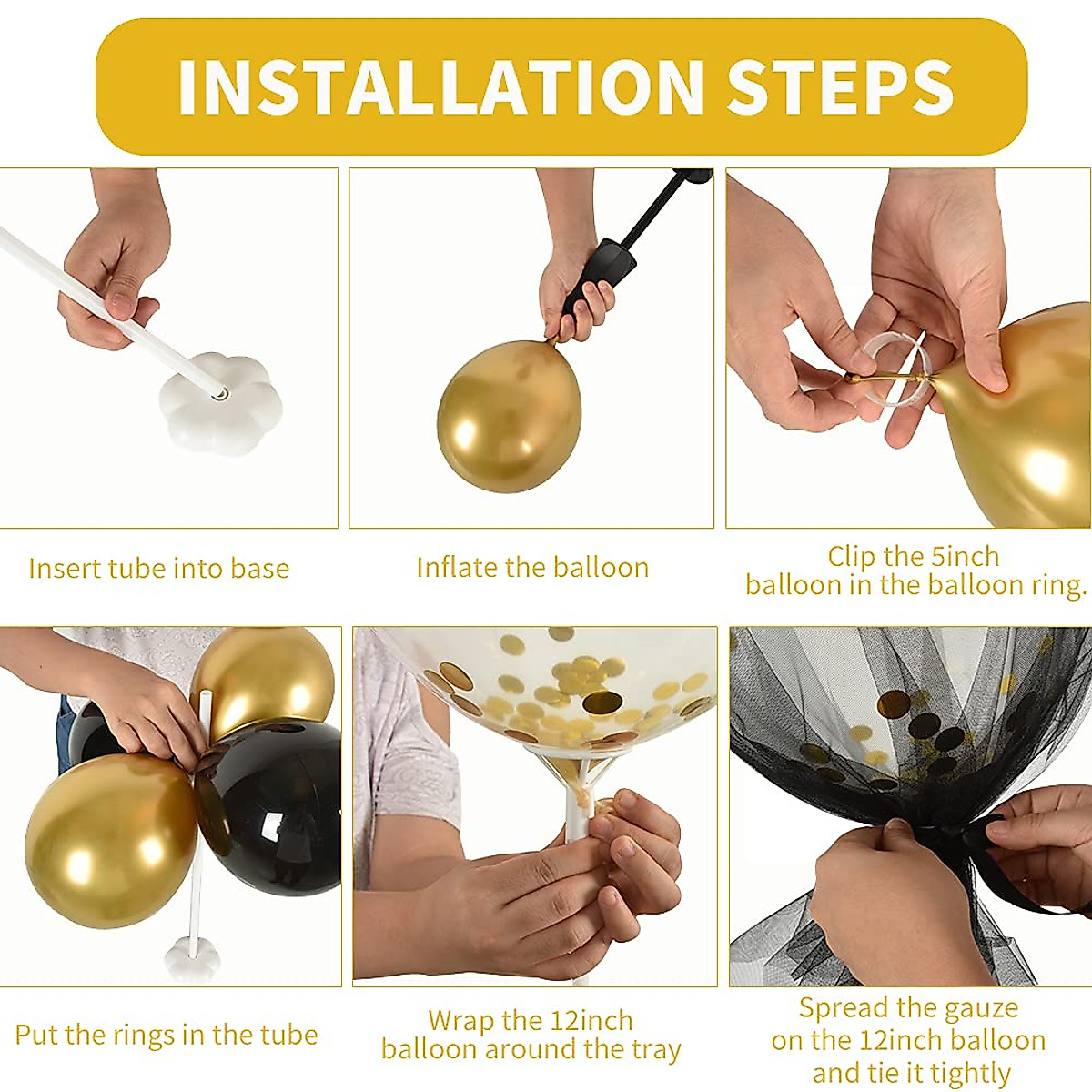 TONIFUL 2 Set Table Centerpiece Mouse Decorations Balloons Stand Holder Kit with Tulle Cover 20 pcs Black Red Latex Balloons for Birthday Baby Shower Graduation Anniversary Halloween Party