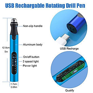 3-Speed Cordless Mini Drill Pen With 8 Small Drill Bits,Rechargeable Electric Hand Drill Pin Vise,Resin Drill Set For Jewelry Making,Resin,Plastic,Wood,Keychains DIY (BLUE)