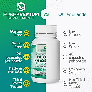 PurePremium Blood Pressure Supplements with Hawthorn Berry, Hibiscus - Nitric Oxide for Normal Blood Pressure Support with Vitamin B12 - Garlic Supplements for Normal Nitric Oxide Supplement - 90 Caps