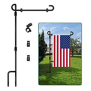 SZHLUX Garden Stand Premium Yard Pole Holder (35.4’’) Metal Powder-Coated Weather-Proof Paint with one Tiger Clip and Two Spring Stoppers Without Flag, Black