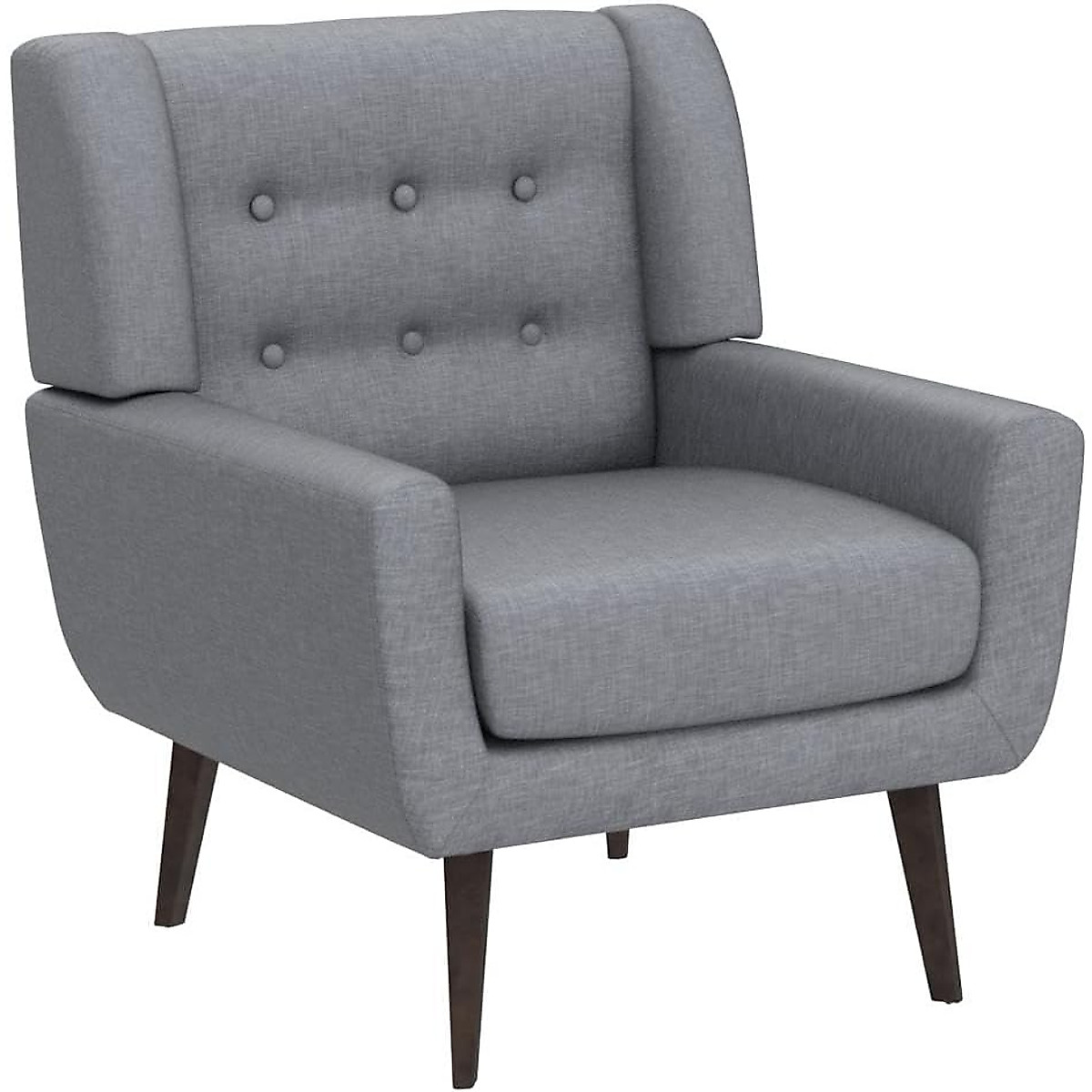 UIXE Comfy Arm Accent Chairs for Bedroom, Mid Century Modern Armchair Living Room Sofa Chair with Wooden Legs, Linen Fabric Button Tufted Upholstered Reading Chair for Home Office (Gray)
