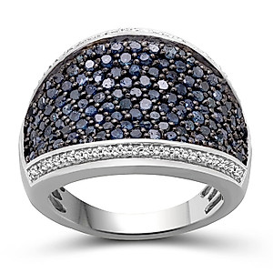 JEWELEXCESS Sterling Silver Blue & White 2 Carat Diamond Ring for Women| Dual-Colored Ring Band with Round Diamonds