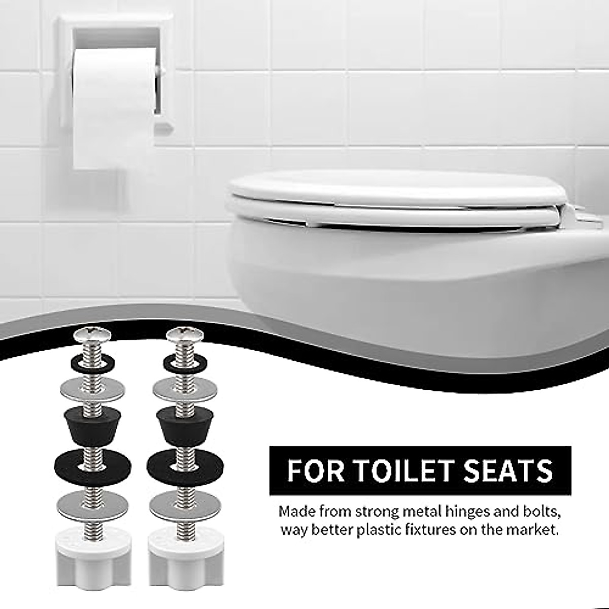 Jaeskeclip 2 Sets Stainless Steel Toilet Seat Screws, Toilet Seat Tightening Kit, Strong Metal Hinges and Bolts, Resistant to Dirt and Wear, Practical Convenient(Silver+Black+White)