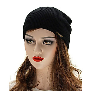 KNITDAY Sailor Trawler Short Thick Knit Fisherman Beanie Hats for Men and Women Plus Size Roll up Edge Cuff Streetwear Skull Cap Unisex Daily Wearing (Black)