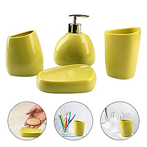 Beavorty Bathroom Accessories Set 4Pcs Acrylic Soap Dish Toothbrush Holder Tumbler Lotion Shampoo Dispenser for Farmhouse Bathroom Decor Green