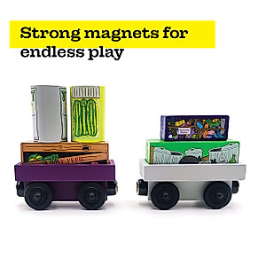 Zany Trains Series 1 - Wooden Train Set with Cargo - Compatible with All Wooden Train Sets - Wooden Train Cars (Quirky Cargo)