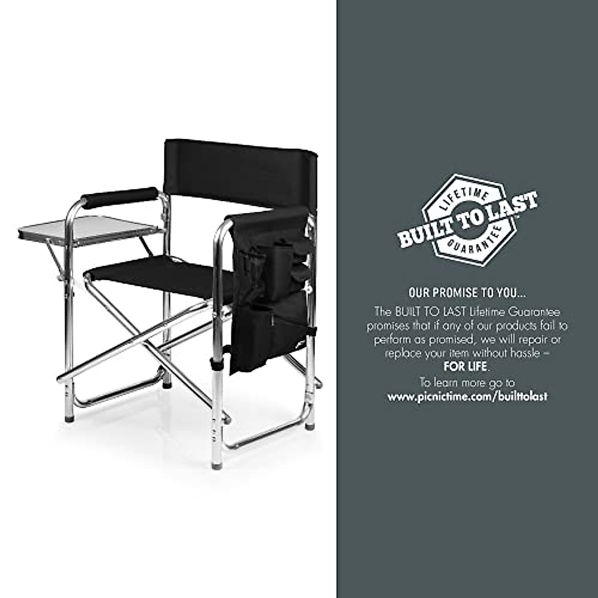 ONIVA - a Picnic Time brand - Sports Chair with Side Table, Beach Chair, Camp Chair for Adults, (Black)