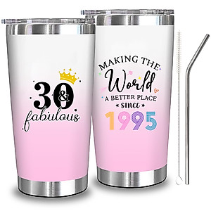 30th 1995 Birthday Gifts for Women, 30 Year Old Birthday Cups Gifts for Her, 30th Birthday Decorations for Woman, Cool 30 Gift for Women Turning 30, 30 and Fabulous 20 OZ Stainless Steel Tumbler