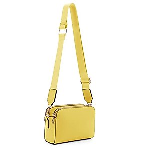 EVVE Triple Zip Small Crossbody Camera Bag with Wide Guitar Strap | Yellow