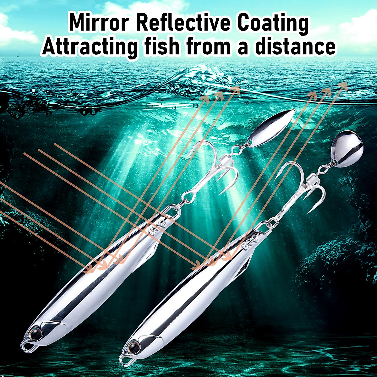 Dr.Fish 3 Pack Jigging Spoons Metal Casting Jigs Bladed Treble Hooks Saltwater Casting Spoons Surf Fishing Lures Vertical Diamond Jigs Mackerel Striper Bluefish Lures 1oz-#4 Hook