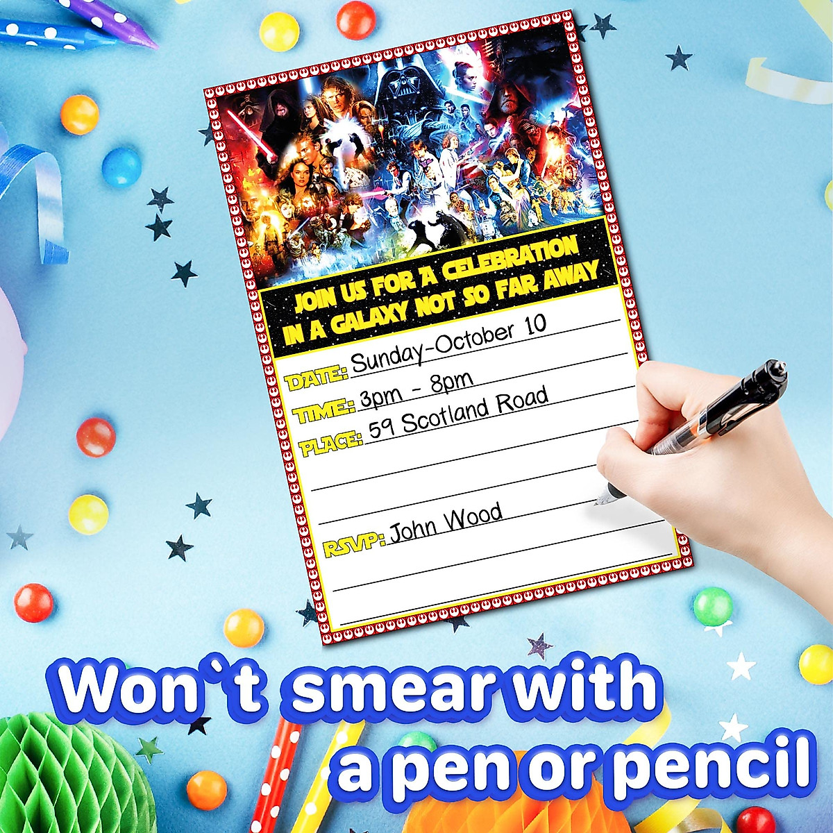 Set of 30 Invitation Cards Star Wa -Themed Happy Birthday Invitation Cards - Lightweight (230g), Postcard Style Invites for the Perfect Party Pack