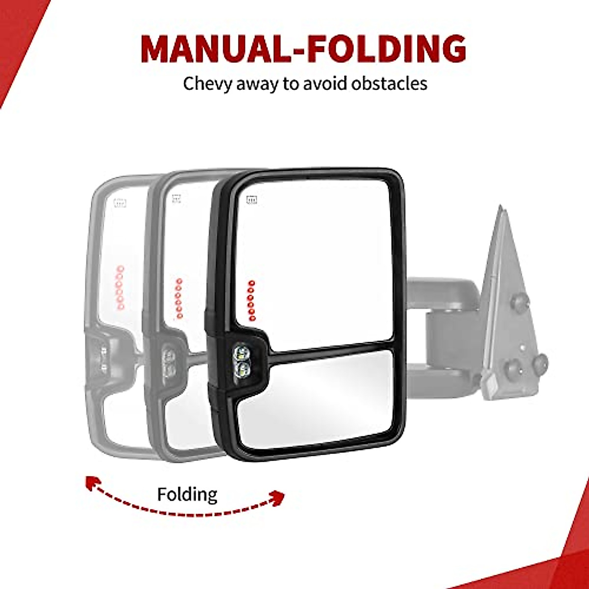 YITAMOTOR Towing Mirrors Compatible with 2003-2006 Chevy Silverado GMC Sierra 1500 2500 3500, 03-06 Tahoe Suburban Yukon Power Heated LED Dynamic Sequence Turn Signal Lights Tow Mirror Pair Set Black