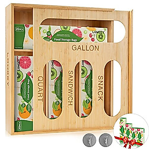 Ziplock Bag Organizer, Bag Storage Organizer for Kitchen Drawer, Plastic Bag Organizer for Gallon, Quart, Sandwich, Snack, Slider, Bamboo Baggie Organizer Compatible with Ziploc, Glad, Hefty, Solimo