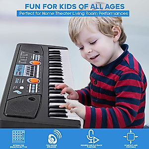 Pyle, Electric 49 Keys-Portable Digital Musical Karaoke Piano Keyboard-8 Rhythms 16 Tones, Stereo Speakers, Rechargeable Battery-Wired Microphone-Beginners Kids PKBRD4113 Black, Compact