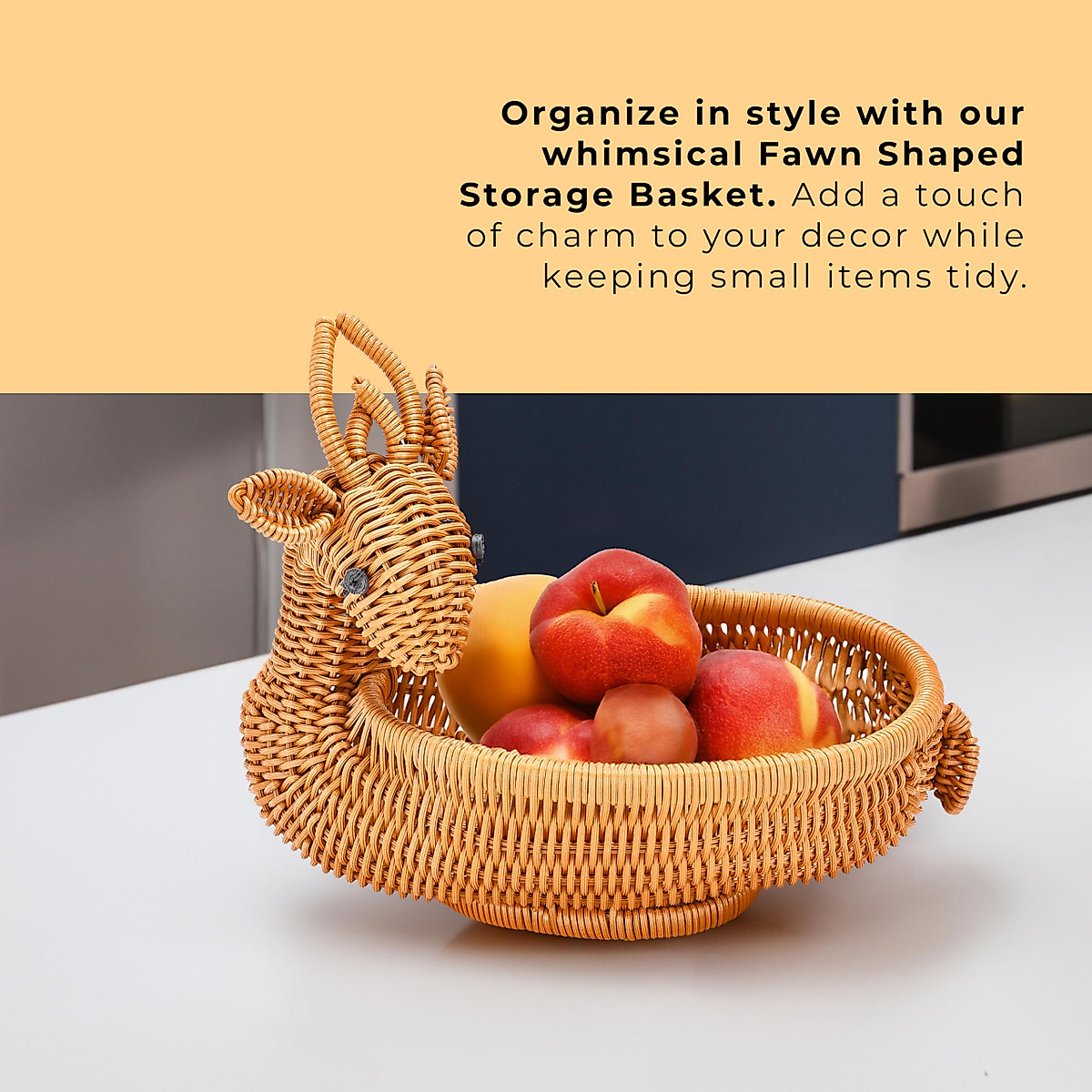 Prosumers Choice Fawn Shaped Open Storage Bin - Woven Wicker Basket, Safari Bins Nursery Décor - Creative Organizer for Home - Decorative Serving Basket - Light Brown