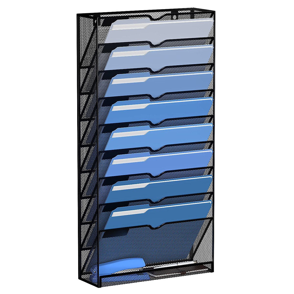 DALTACK Wall File Holder 10 Tier Hanging Wall File Organizer, for Papers Mails Folders Clipboard Magazine Organization, for Office Home, Mesh Metal, Black