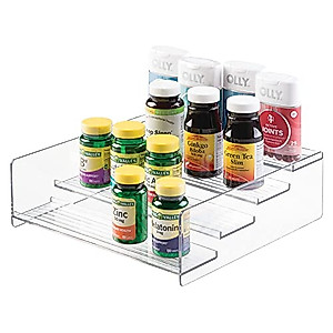 mDesign Plastic Kitchen Spice Bottle Rack Holder, Food Storage Organizer for Cabinet, Cupboard, Pantry, Shelf - Holds Spices, Jars, Baking Supplies, 4 Levels, 2 Pack - Ligne Collection - Clear
