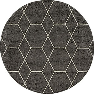 Unique Loom Trellis Frieze Collection Area Rug - Geometric (4' 1" Round, Dark Gray/ Ivory)