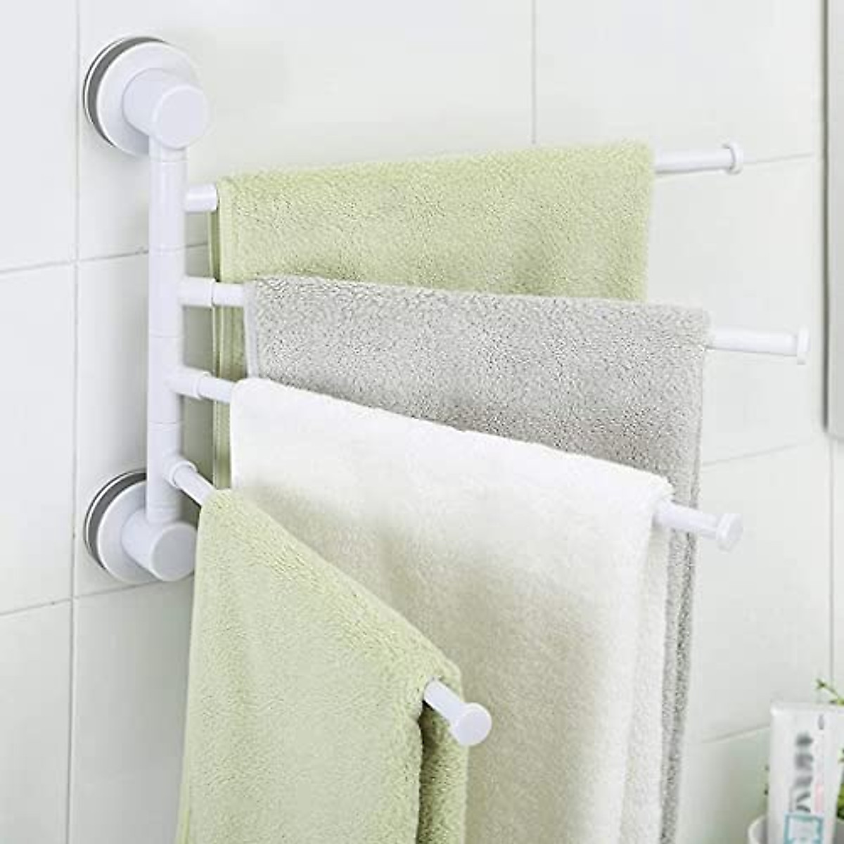 LIRUXUN Towel Holder Swing Out Towel Bar,Bathroom Hand Towel Rack 4-Bar Folding Arm Swivel Hanger Wall Mount