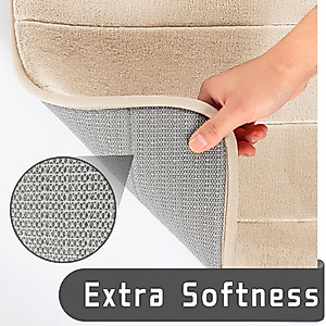Yimobra Memory Foam Bath Mat Set, 2 Pieces Soft Bathroom Rugs,31.5x19.8 and 24x20.4 U-Shaped for Bathroom Rugs, Toilet Mats, Water Absorption, Non Slip, Thick, Dry Fast for Bathroom Floor Mats, Beige
