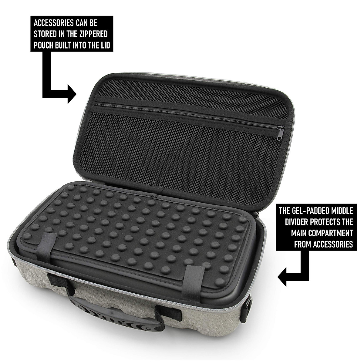 CASEMATIX Dual Wireless Microphone Case for Wireless Mic System Compatible with Sennhesier, Shure Microphones and More, Dual Mic Bag with Shoulder Strap and Hard Shell Gray Exterior