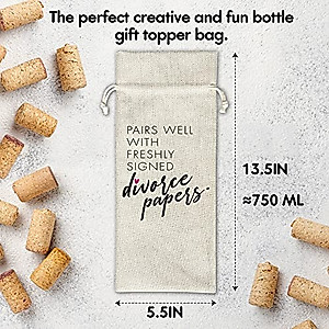 Divorce Wine Gift Bags - for Divorce Party, Break Up Congratulations - Reusable Burlap With Drawstring Gift Bag (5.5"x 13.5")-1 Pcs/jiu043