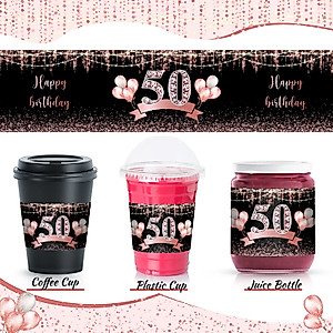 48 Pieces 50th Birthday Party Water Bottle Labels Cheers to 50th Decoration Labels Sticker Black and Rose Gold Bottle Wrappers Congrats 50th Birthday Party Supplies for Party Celebration Decor
