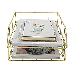 PAG Metal Stackable Letter Tray Desktop File Organizer Paper Holder Rack, 2 Pack, Gold