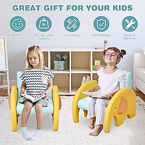 Kinsuite Elephant Toddler Armchair - Kids Single Couch Kids Accent Chair with Cute Design for Play Room Nursery Reading Resting Birthday Gift for 3-5 Years Old Boys & Girls, Blue & Yellow